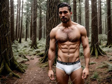 Premium Ai Image Realistic Hairy Chest Muscular Shirtless Guy With