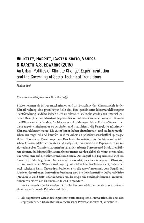 Pdf Bulkeley Harriet Castán Broto Vanesa And Gareth A S Edwards 2015