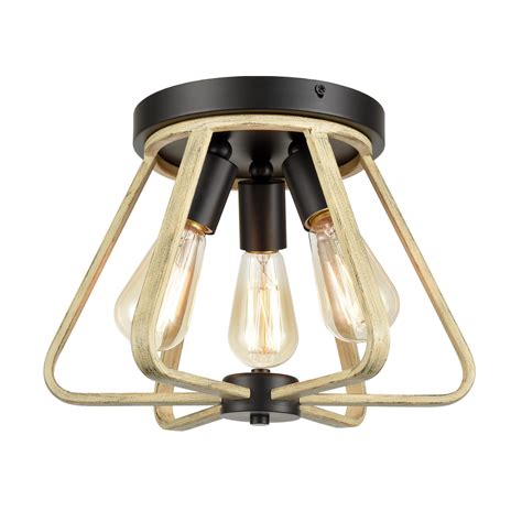 Rustic Ceiling Lights Flush Mount Wooden Finish Claxy