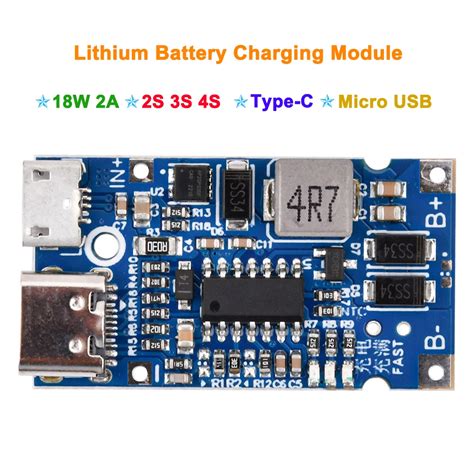 Type C Micro Usb 2s 3s 4s Bms 4 5v 15v 18w 2a Lithium Battery Charging