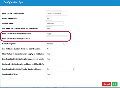 Importing NetSuite Custom Field For User Role Nexonia