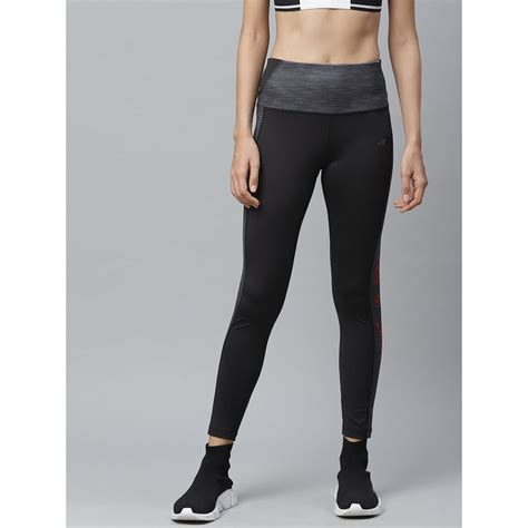 Buy Alcis Women Black Printed Detail Fitted Solid Training Tights L