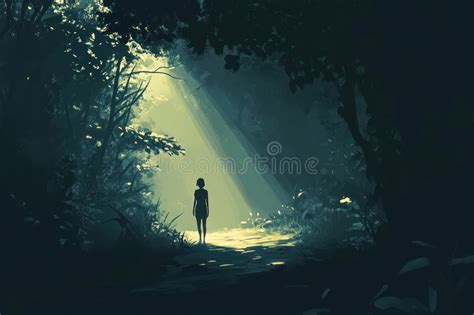 Mysterious Figure Lit By Sunbeams In Forest Stock Image Image Of