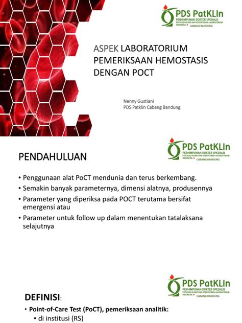 Aspek Laboratorium Pemeriksaan Hemostasis Dengan Poct Dr Nenny Gustiani Sppk Pdf