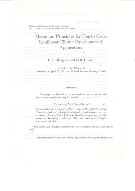 Pdf Maximum Principles For Fourth Order Semilinear Elliptic Equations