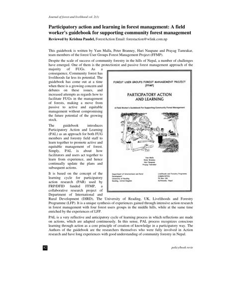 Pdf Participatory Action And Learning In Forest Management A Field Workers Guidebook For