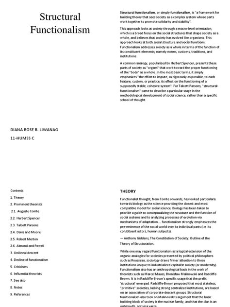 Structural Functionalism Key Ideas Of This Sociological Theory Pdf Sociology Academic