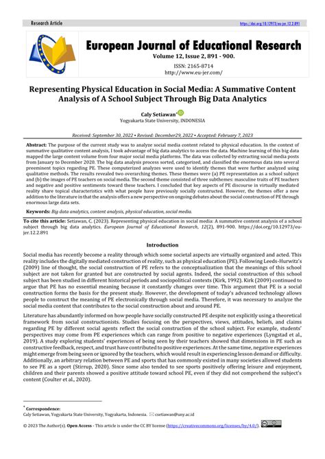 Pdf Representing Physical Education In Social Media A Summative Content Analysis Of A School Pdf Representing Physical Education In Social Media A Summative Content Analysis Of A School