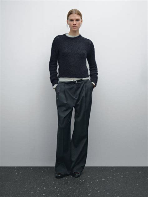 니트 알파카 울 블렌드 스웨터 · 다크 블루 원색 모카 · 스웨터 Massimo Dutti