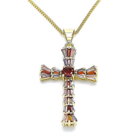 Oro Laminado Pendant Necklace Gold Filled Style Cross And Baguette De