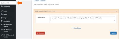Custom HTML Admin Sidebar Menu Item My WP Customize
