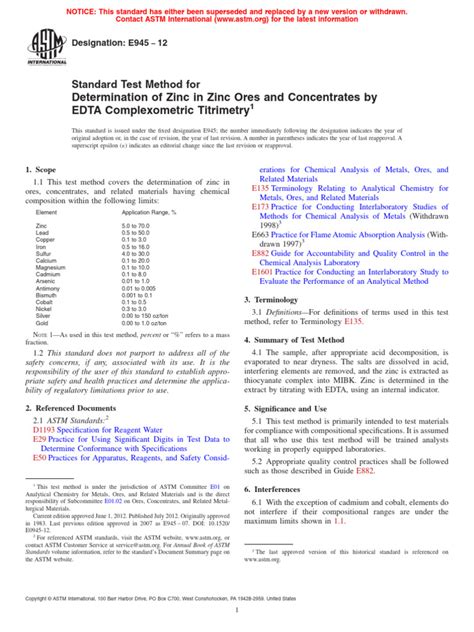 E945 Standard Test Method For Determination Of Zinc In Zinc Ores And Concentrates By Edta