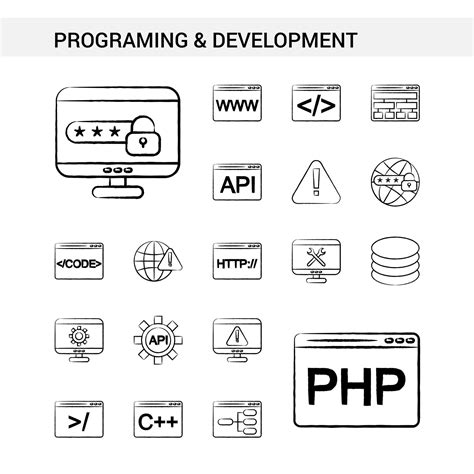 Programming And Developement Hand Drawn Icon Set Style Isolated On