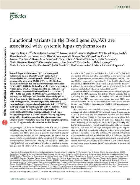Pdf Corrigendum Functional Variants In The B Cell Gene Bank1 Are