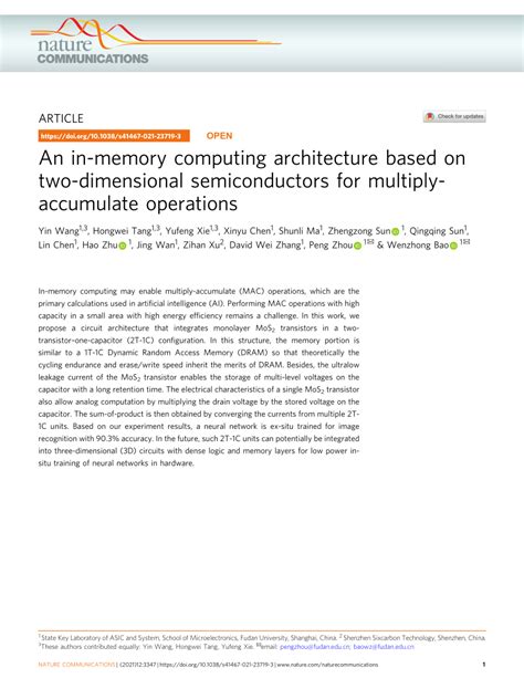 Pdf An In Memory Computing Architecture Based On Two Dimensional Semiconductors For Multiply