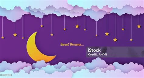 종이 컷 스타일의 밤 하늘 별과 달 종이 컷 예술 보라색과 파란색 그라데이션 흐린 풍경3d 배경을 잘라 귀여운 종이 접기 구름입니다 소원 좋은 밤 달콤한 꿈을위한 벡터