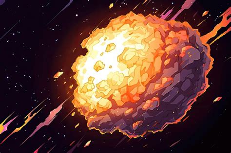 Premium Photo Asteroid With Sky Background In Pixel Art Style