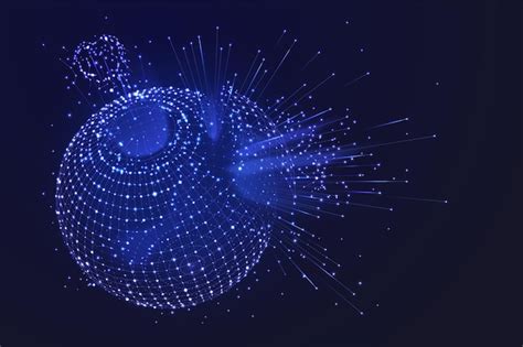 추상 구 폭발입니다 입자 버스트 에너지 스파크 글로브 배너입니다 디지털 기술 세계 3d 최근 연결된 라인 벡터 개념 그림 미래적이고 역동적인 크리에이티브 글로우
