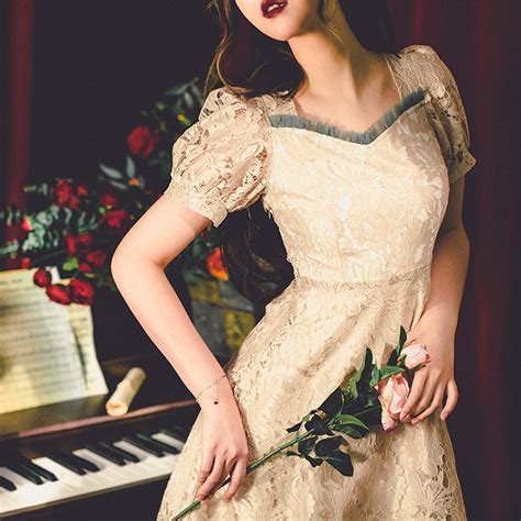 Princess Dress Lace Up Back Vintage Lace Dress