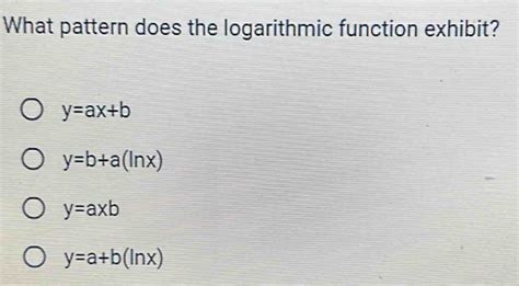 solved what pattern does the logarithmic function exhibit y ax b y b