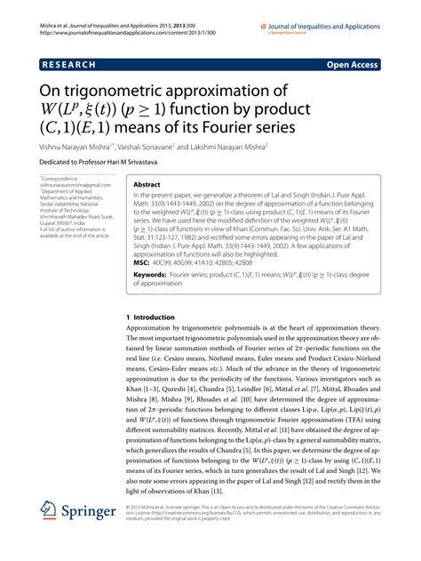 Pdf On Trigonometric Approximation Of Wlξt P≥1 Function By