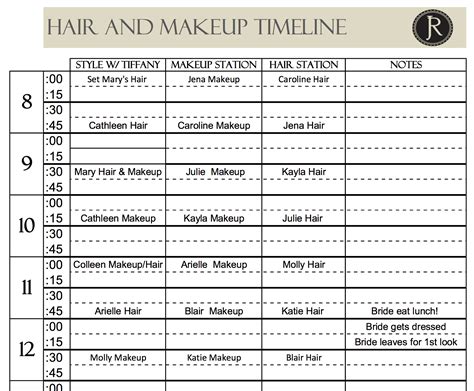 Hair And Makeup Schedule Template Printable Word Searches