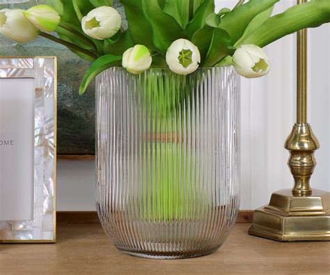 Tall Cleveland Ribbed Glass Vase Clear