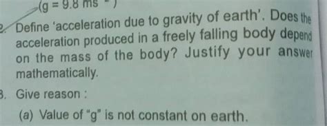 Define Acceleration Due To Gravity Of Earth Does The Acceleration Prod