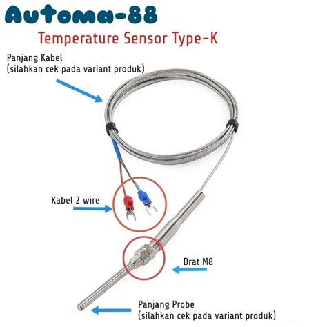 Jual Temperature Sensor Suhu Thermocouple Type K 2 Kabel Wire Drat M8