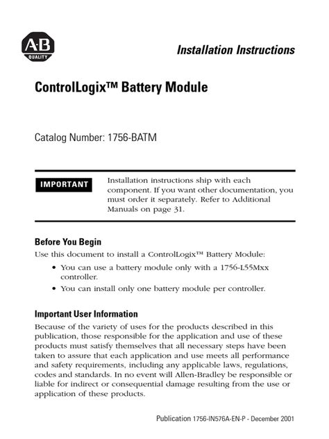 Controllogix™ Battery Module Installation Instructions Pdf Battery Electricity Electricity