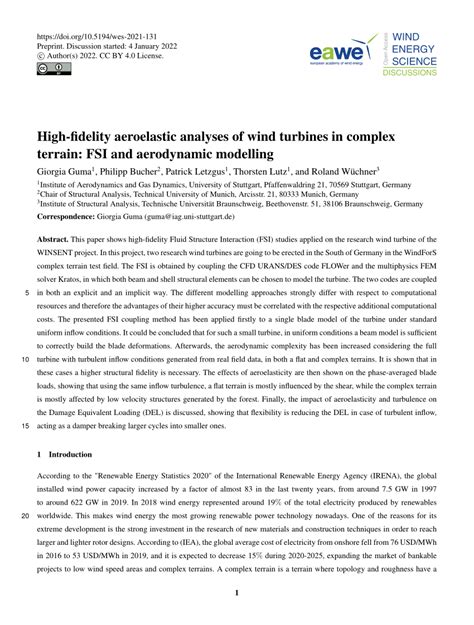 Pdf High Fidelity Aeroelastic Analyses Of Wind Turbines In Complex Terrain Fsi And