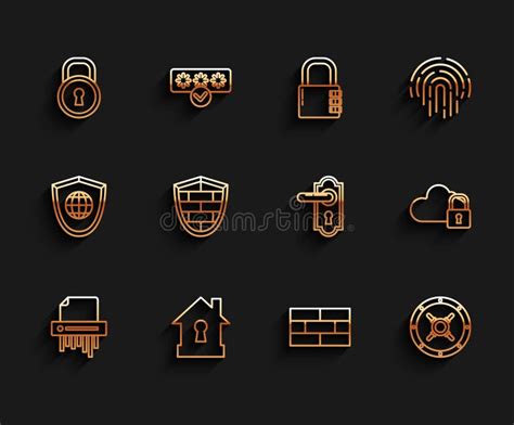 Set Line Paper Shredder Confidential House Under Protection Lock