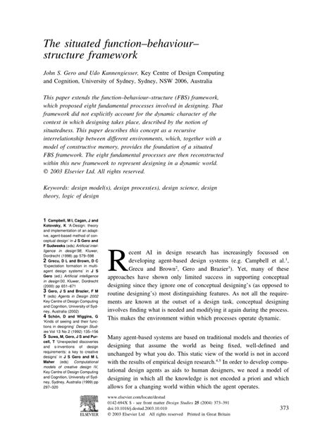 Pdf The Situated Function Behaviour Structure Framework