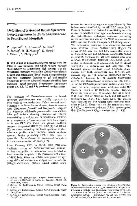 Pdf Detection Of Extended Broad Spectrum Beta Lactamases Inenterobacteriaceae In Four French