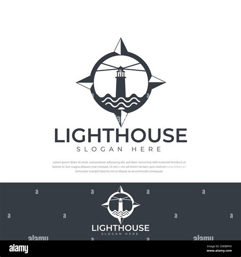 Lighthouse And Wave Logo Design With Compass Design Premium Vector