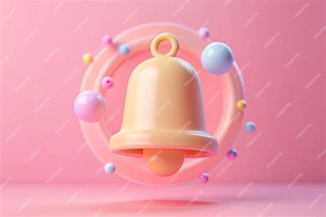 3d minimal notification bell icon with color objects floating around on