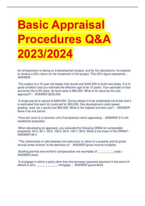 Basic Appraisal Procedures Qanda 20232024 Basic Appraisal Procedures