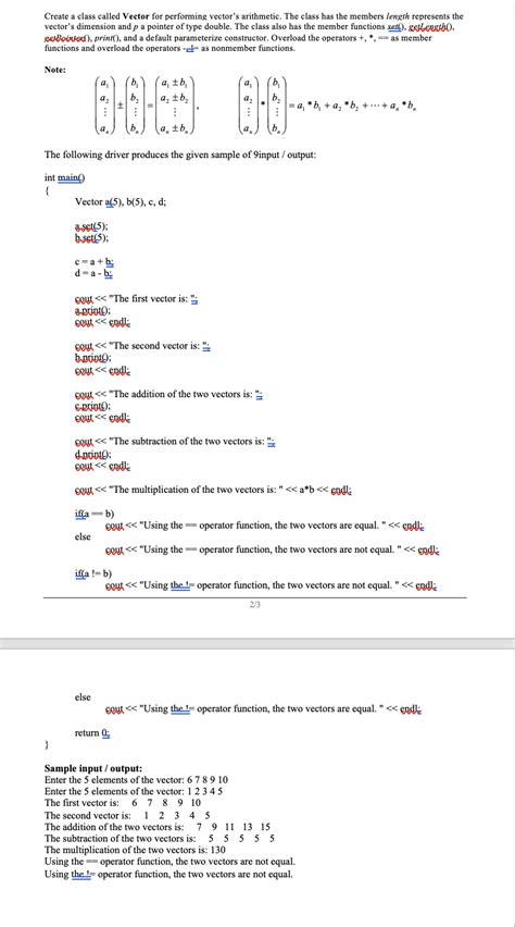 Solved Create A Class Called Vector For Performing Vector S Chegg