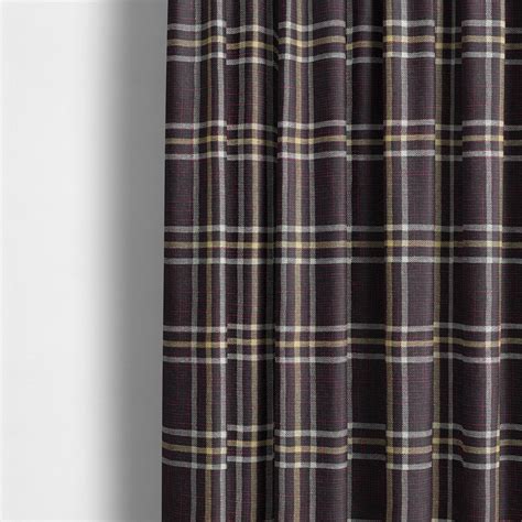 Shaldon Woven Tartan Pattern Upholstery Fabric In Purple Background