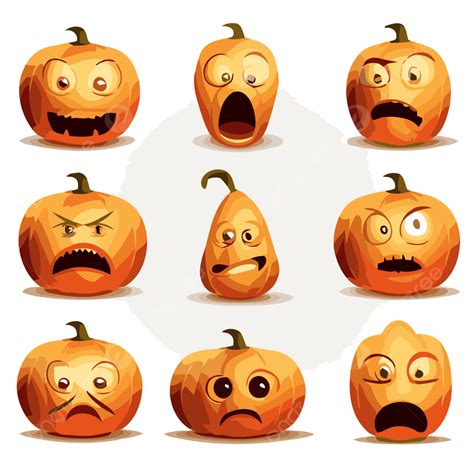 Pumpkin Faces Vector Sticker Clipart Cute Jackolantern Animated Pumpkin Face Set Cartoon