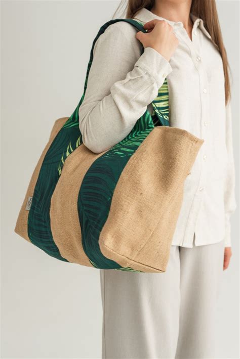 Large Jute Tote Beach Tote Bag Beach Shoulder Bag Original Coffee
