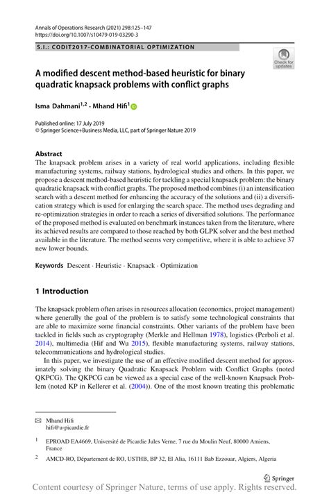 A Modified Descent Method Based Heuristic For Binary Quadratic Knapsack Problems With Conflict