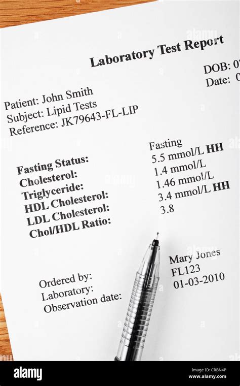 Laboratory Report Of Cholesteroll Test Names And Reference Numbers Are