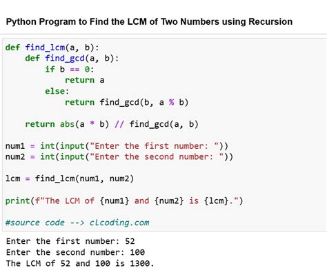 Day 60 Python Program To Find Lcm Of Two Number Using Recursion ~ Computer Languages Clcoding