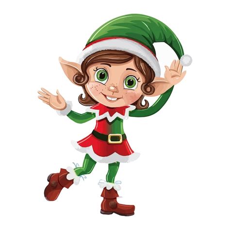 Cartoon Christmas Girl Elf Waving Vector Premium Ai Generated Vector