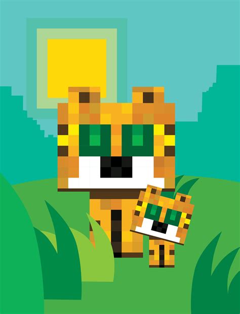 Pixel Tiger Sits In Nature With A Tiger Cub 47458007 Vector Art At Vecteezy