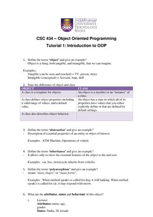 Lab Assignment Basic Programming P A G E CSC Object Oriented Programming Academic