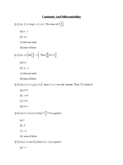 Continuity And Differentiability Download Free Pdf Function Mathematics Numbers