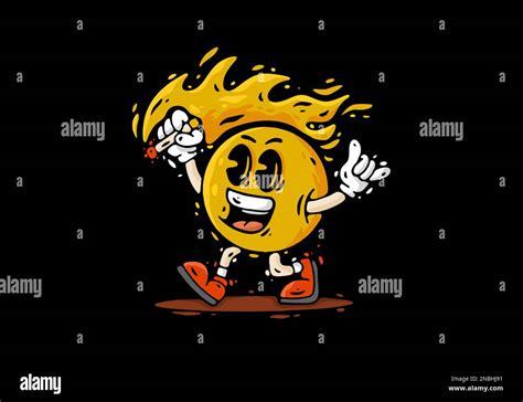 Illustration Character Design Of Yellow Mascot Holding A Cigarette With Fire Flame Stock Vector