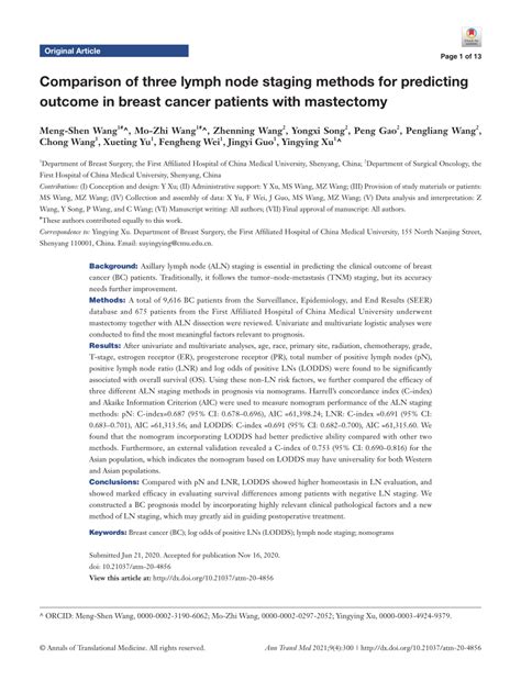 Pdf Comparison Of Three Lymph Node Staging Methods For Predicting Outcome In Breast Cancer